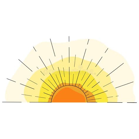 Medio Sol Al Atardecer Sobre Fondo Blanco Dibujo Minimalista Estilizado