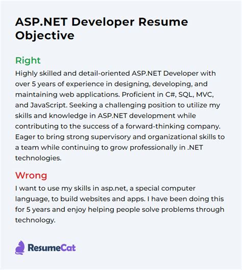 Top Asp Net Developer Resume Objective Examples