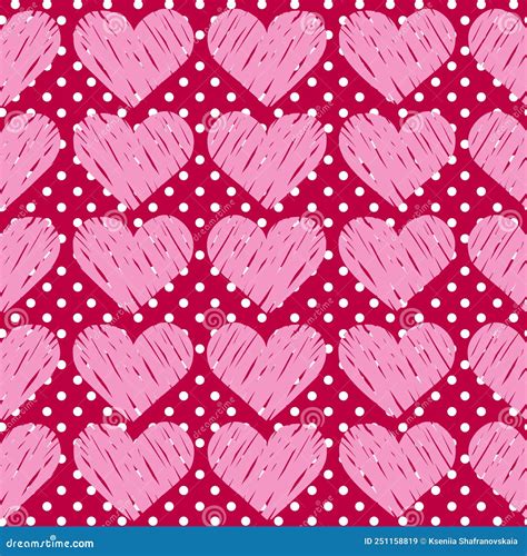 Pink Doodle Hearts Vintage Vector Seamless Pattern Stock Vector