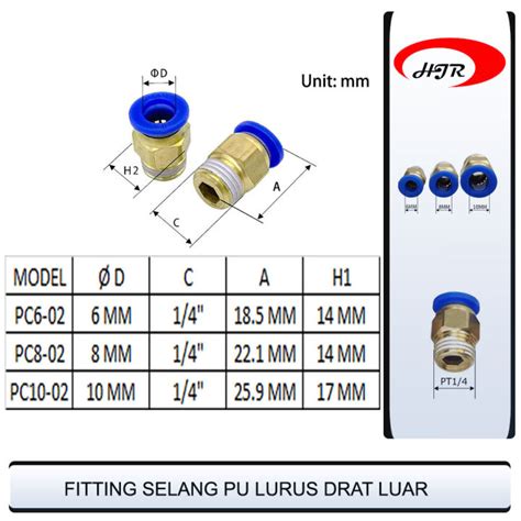 FITTING LURUS PNEUMATIC SELANG PU 10MM NEPEL 1 4 ANGIN DRAT 10X1 4 PC