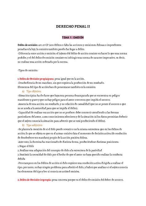 Derecho Penal II DERECHO PENAL II TEMA 1 OMISIÓN Delito de omisión