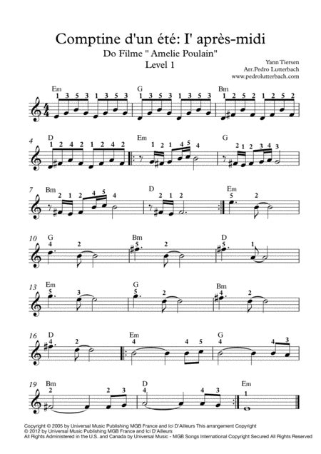 Comptine D un Autre Été L après midi arr Pedro Lutterbach Sheet