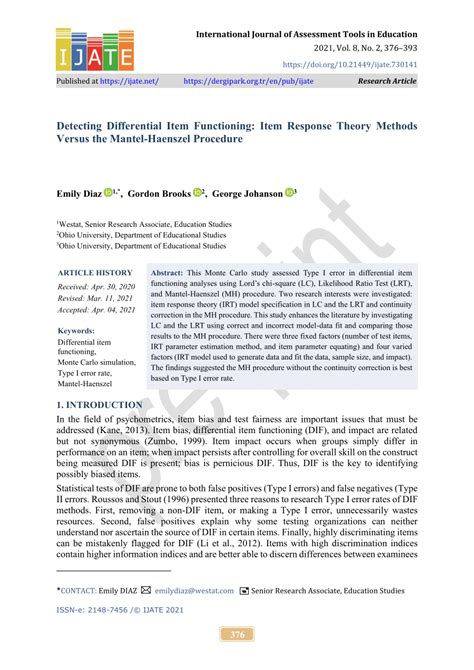 pdf detecting differential item functioning item response theory methods versus the mantel