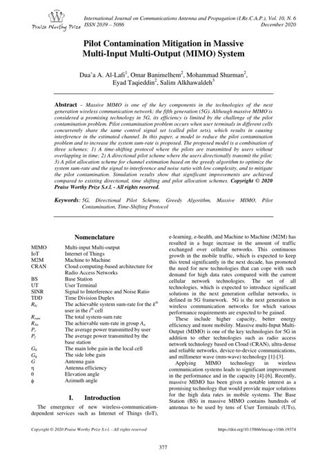 pdf pilot contamination mitigation in massive multi input multi output mimo system
