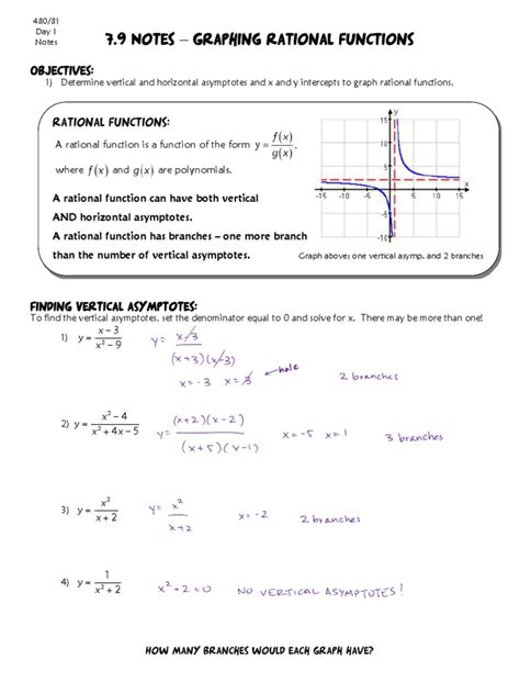 day 1 notes graphing rational functions keyed pdf asymptote algebra