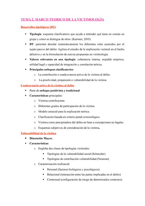 TEMA 2 Apuntes tema 2 TEMA 2 MARCO TEORICO DE LA VICTIMOLOGÍA