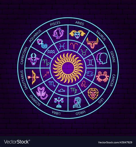 Horoscope Zodiac Neon Circle Royalty Free Vector Image