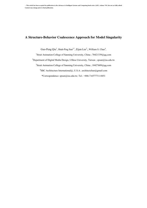 pdf a structure behavior coalescence approach for model singularity