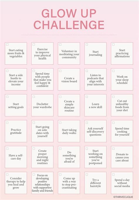 30 Day Glow Up Challenge Self Esteem Worksheet Self Confidence Planner