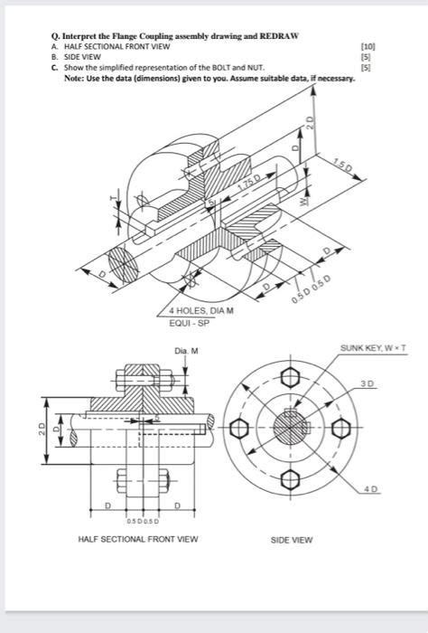Solved Q Interpret The Flange Coupling Assembly Drawing And Chegg