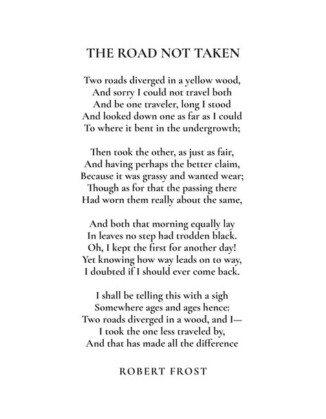 The Road Not Taken Full Poem Robert Frost Literary Poster Poetry