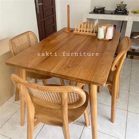 Jual Set Meja Makan Kursi Kayu Jati Mix Rotan Terbaru Harga Murah
