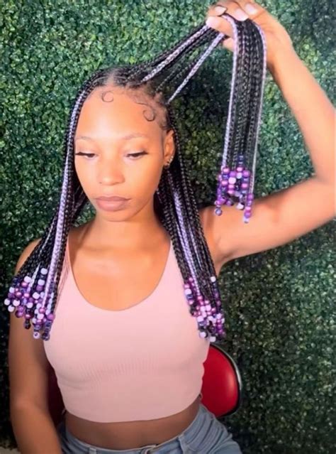 Purple Braids With Purple Beads In 2023 Braided Hairstyles For Black