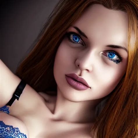 Woman With Lingerie Hyper Realistic Detailed Light Skin Blue
