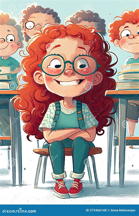 Linda Caricatura Chica Pelirroja Con Gafas Personaje De Caricatura