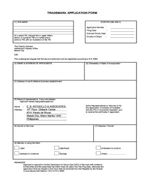 Fillable Online Trademark Application Form Pdf Eb Astudillo And