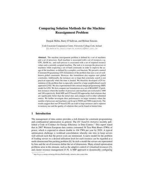 pdf comparing solution methods for the machine reassignment problem