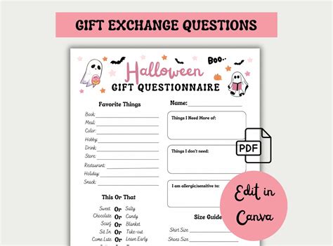 Editable Halloween Gift Exchange Questionnaire Printable Youve Been
