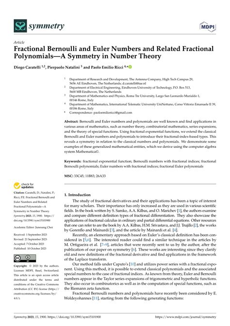 pdf fractional bernoulli and euler numbers and related fractional polynomials—a symmetry in
