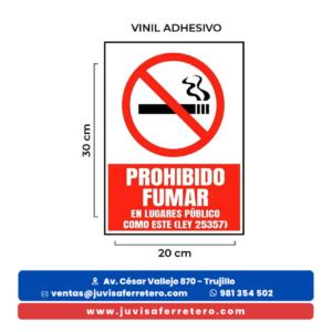 SEÑAL PROHIBIDO FUMAR VINIL ADHESIVO 20X30 cm JUVISA FERRETERO SAC