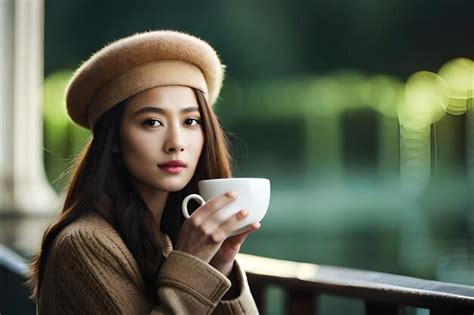 Premium AI Image A Woman Holding A Cup Of Coffee