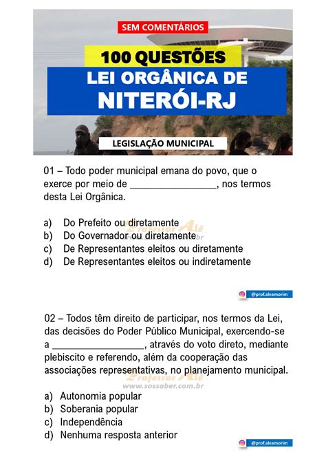 SOS Saber 100 Questoes De Lei Organica De Niteroi Rj