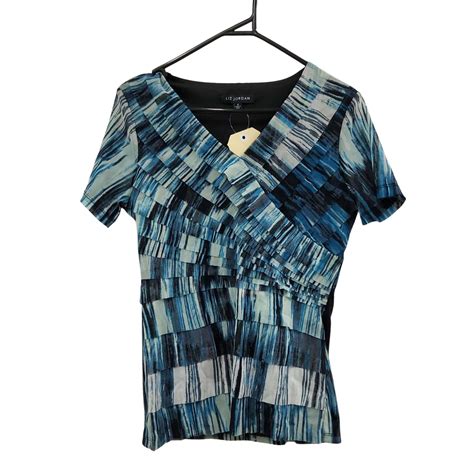 Liz Jordan Womens Top Black Blue S