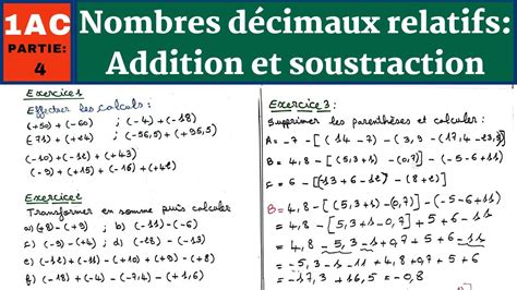 Maths biof Addition et soustraction des nombres décimaux relatifs 1ère