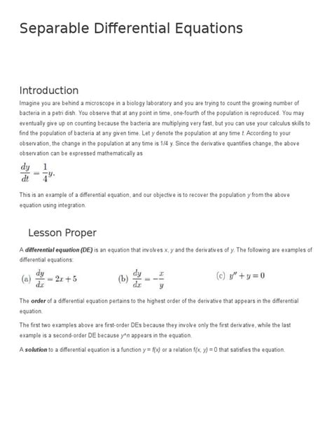 separable differential equations differential equations equations