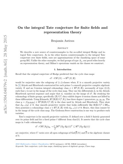 pdf on the integral tate conjecture for finite fields and representation theory