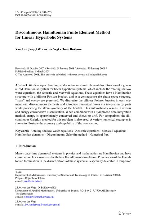 pdf discontinuous hamiltonian finite element method for linear hyperbolic systems