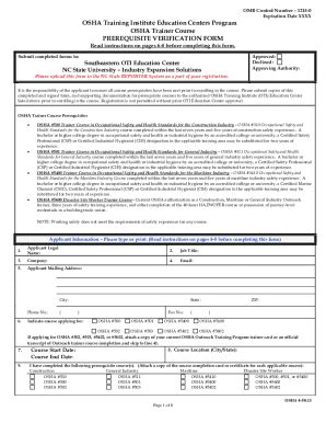 Fillable Online Fillable Online Osha Asu Prerequisite Verification
