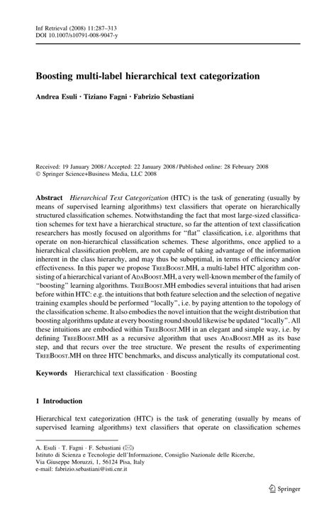 pdf boosting multi label hierarchical text categorization