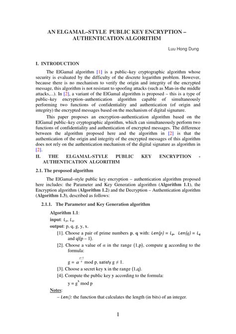 pdf an elgamal style public key authentication encryption algorithm