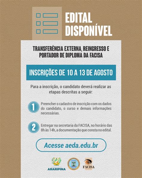 FACISA torna público edital de Transferência Externa Reingresso e