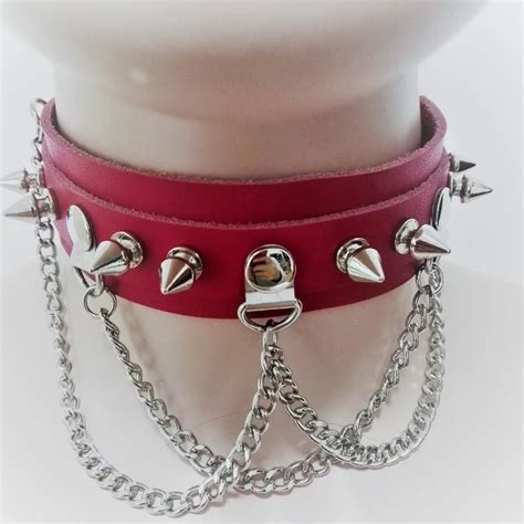 Women New Fashion Sexy Harajuku Handmade Choker Leather Collar Belt Spikes And Chain Torques
