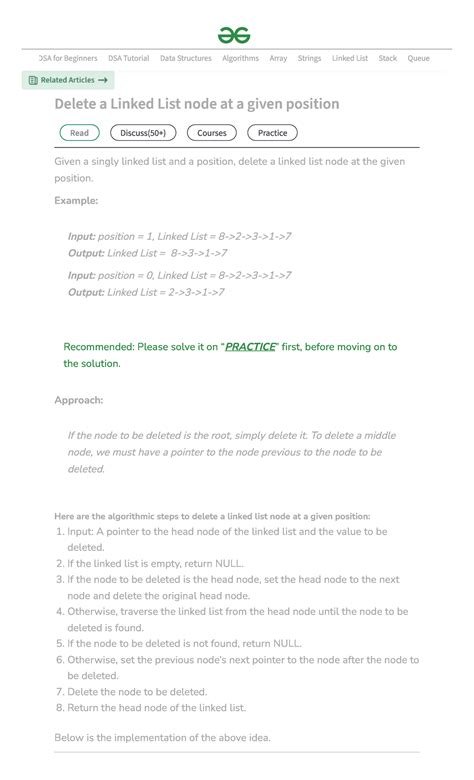 Delete A Linked List Node At A Given Position Read Discuss 50