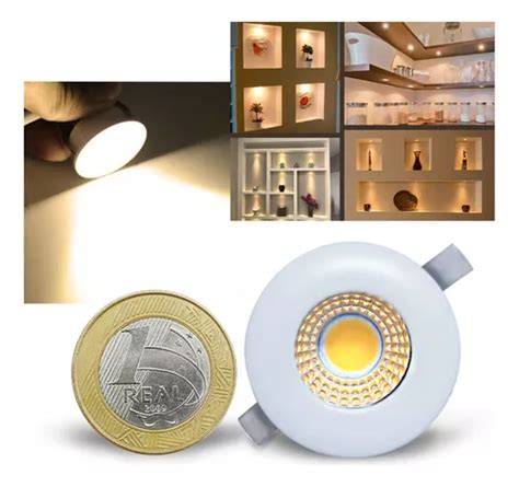 5 Mini Spot Led Embutir 3w Redondo Biv Branca Quente Nichos