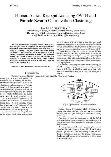 pdf human action recognition using 4w1h and particle swarm optimization clustering leon