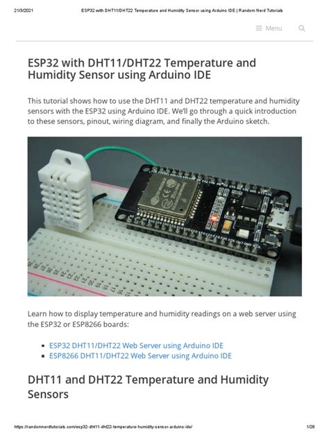 esp32 with dht11 dht22 temperature and humidity sensor using arduino ide random nerd