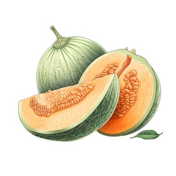 Cantaloupe Melon Fruit Hand Drawing Hand Drawn Bird Cantaloupe Fruit