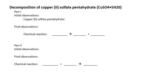 SOLVED Decomposition Of Copper II Sulfate Pentahydrate Cus04 5H2O