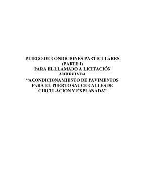 Completable En línea PLIEGO DE CONDICIONES PARTE I PARA EL LLAMADO A