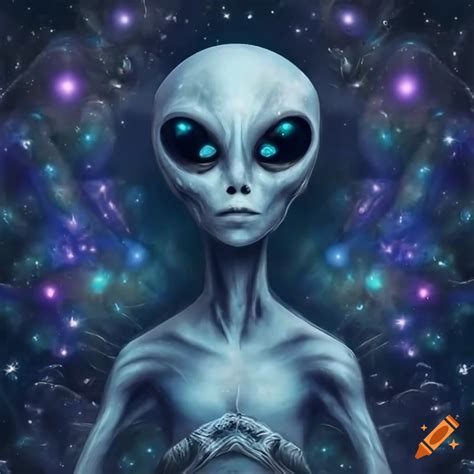 Portrait Of A Mysterious Grey Alien With Cosmic Eyes