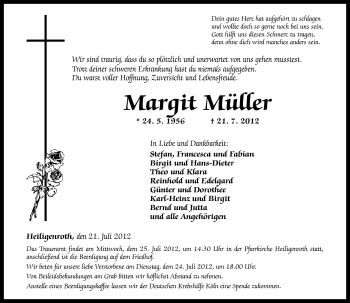 Traueranzeigen von Margit Müller rz trauer de