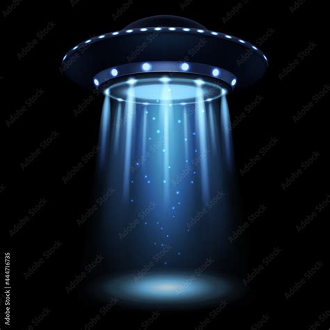 UFO Realistic Alien Spaceship With Light Beam Futuristic Sci Fi
