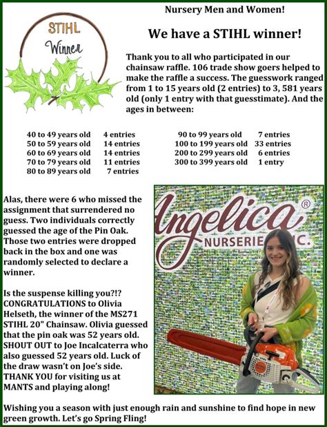 We Have A Winner Angelica Nurseries Inc