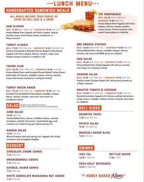 The Honey Baked Ham Company Forestville MD Menu Updated February 2023
