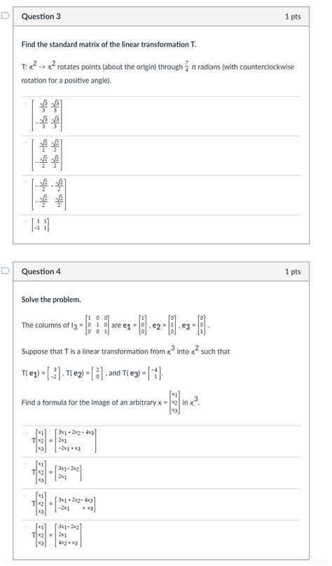 solved find the standard matrix of the linear transformation