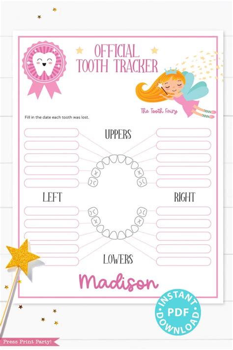 Baby Teeth Chart With The Tooth Fairy Printable Tooth Tracker